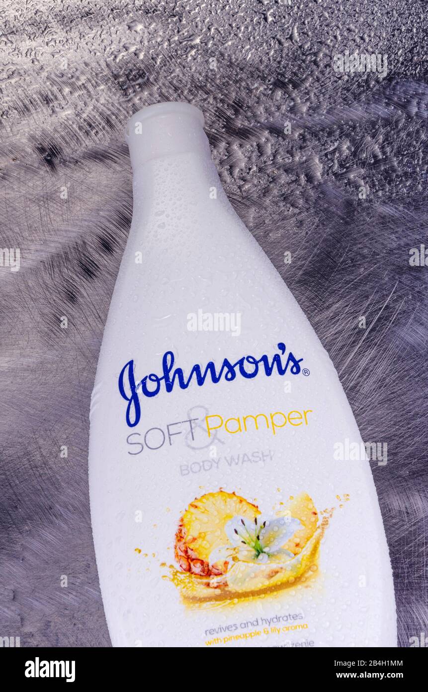 Johnsons body wash isolated on metal background. It is produced by ...