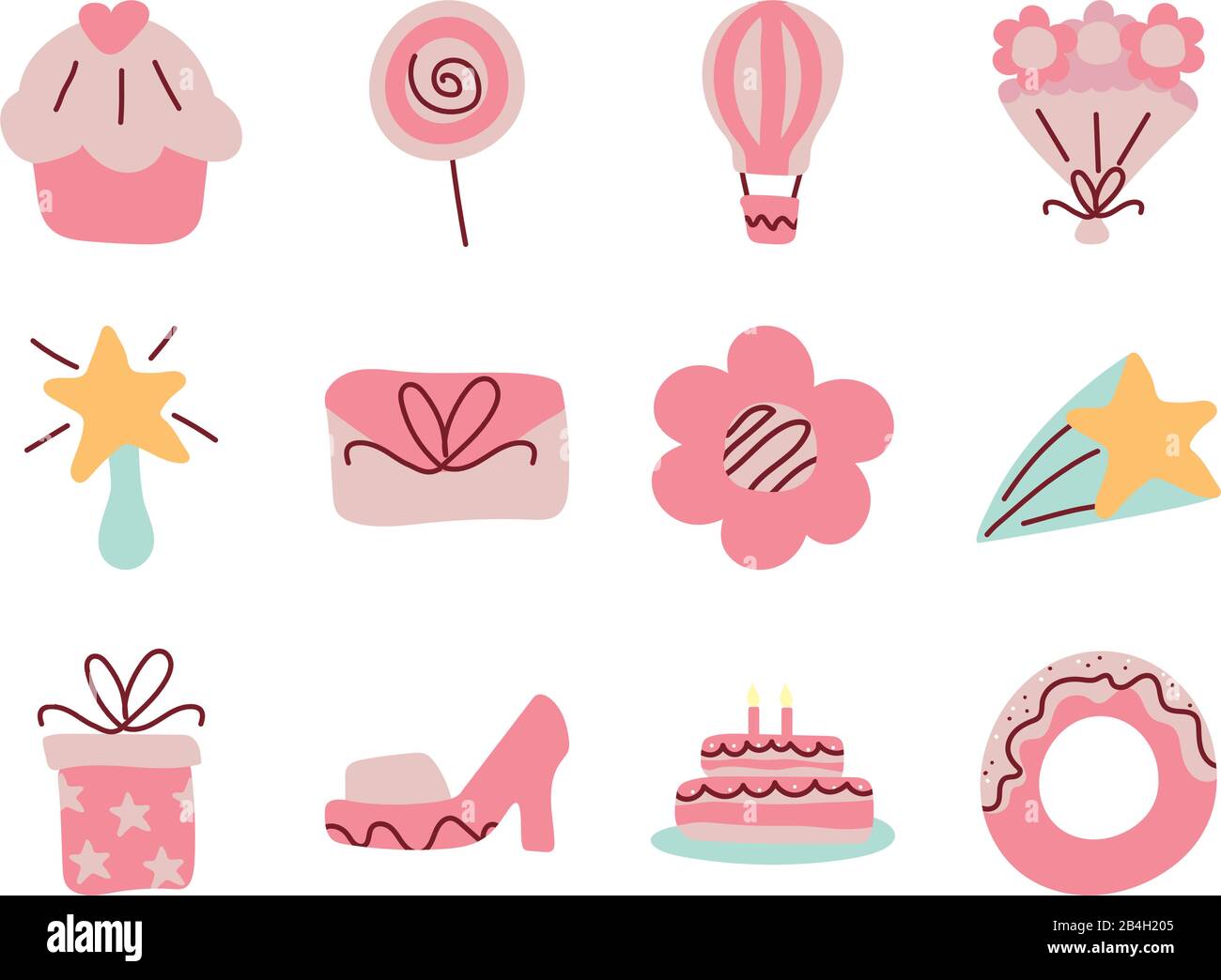 set of icons of color pink for girl vector illustration design Stock ...