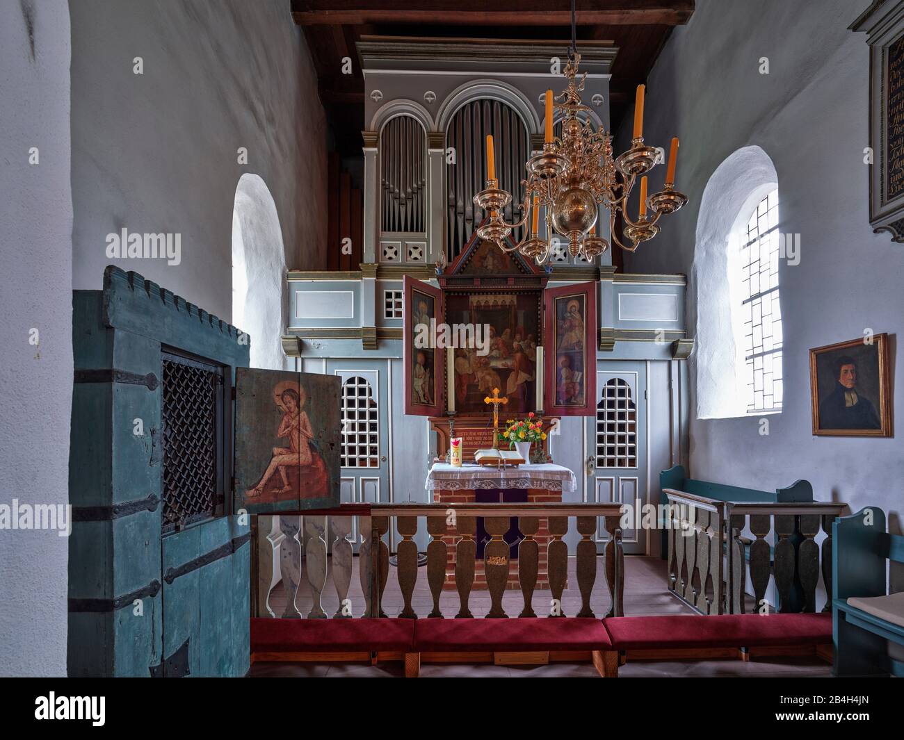 St. Clemens church, in, Hööwjaat, Nebel (fog), Schleswig-Holstein ...
