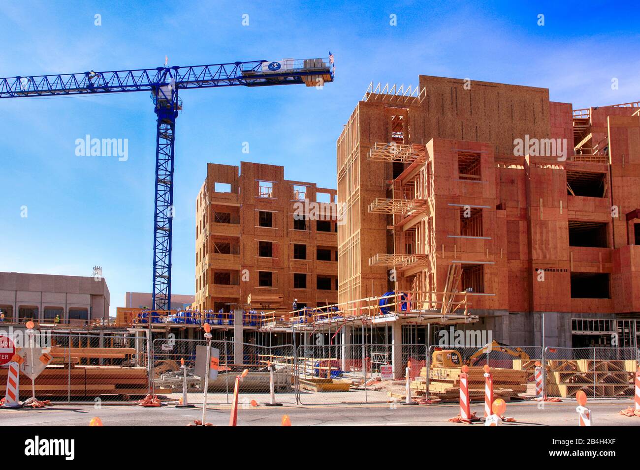 Wooden construction shell of a new apartment complex in downtown Tucson ...
