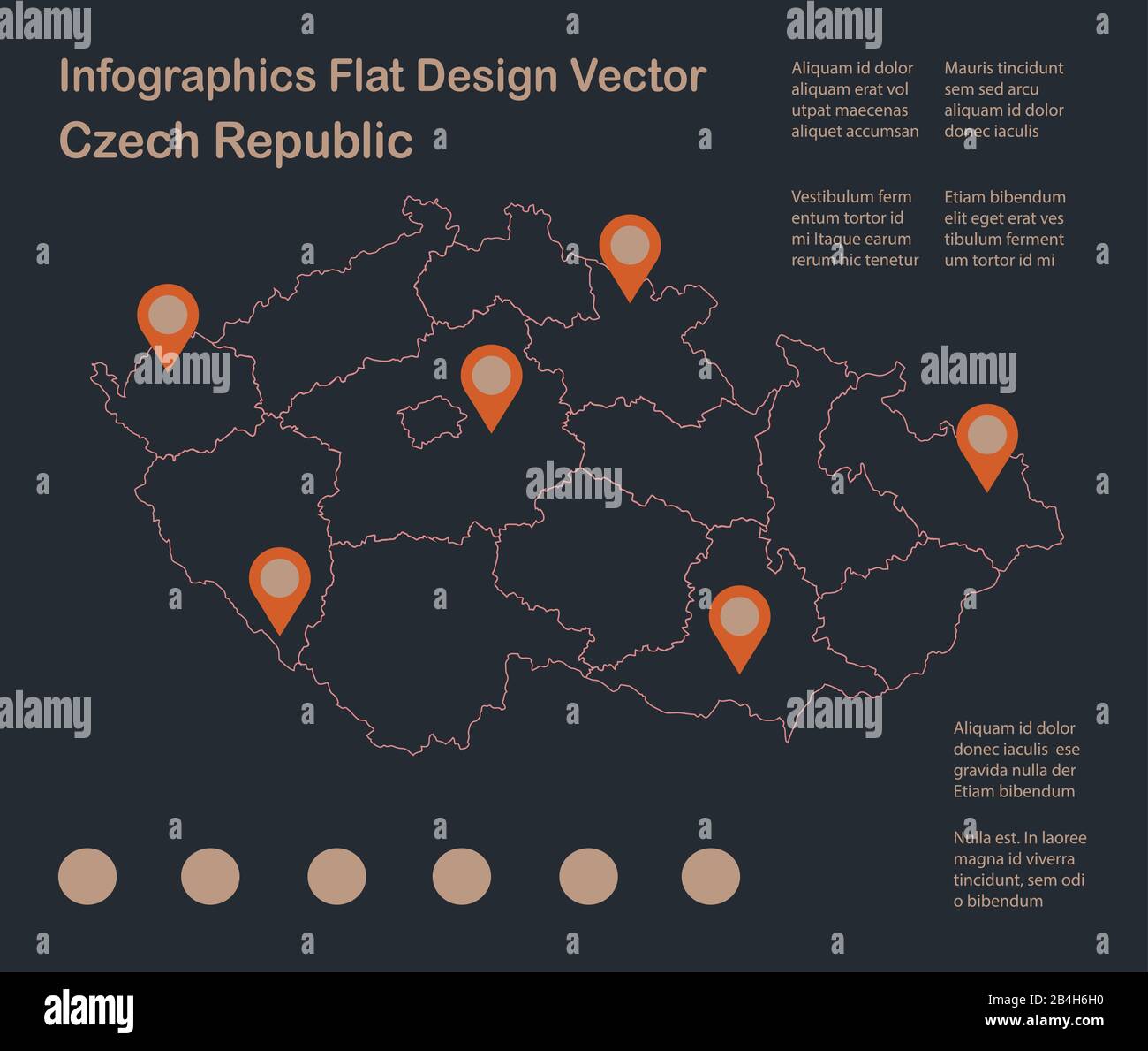 Infographics Czech Republic map outline, flat design, color blue orange ...