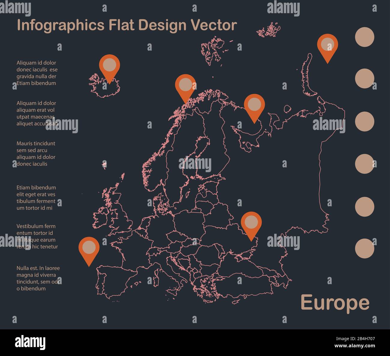 Infographics Europe map outline, flat design, color blue orange vector ...