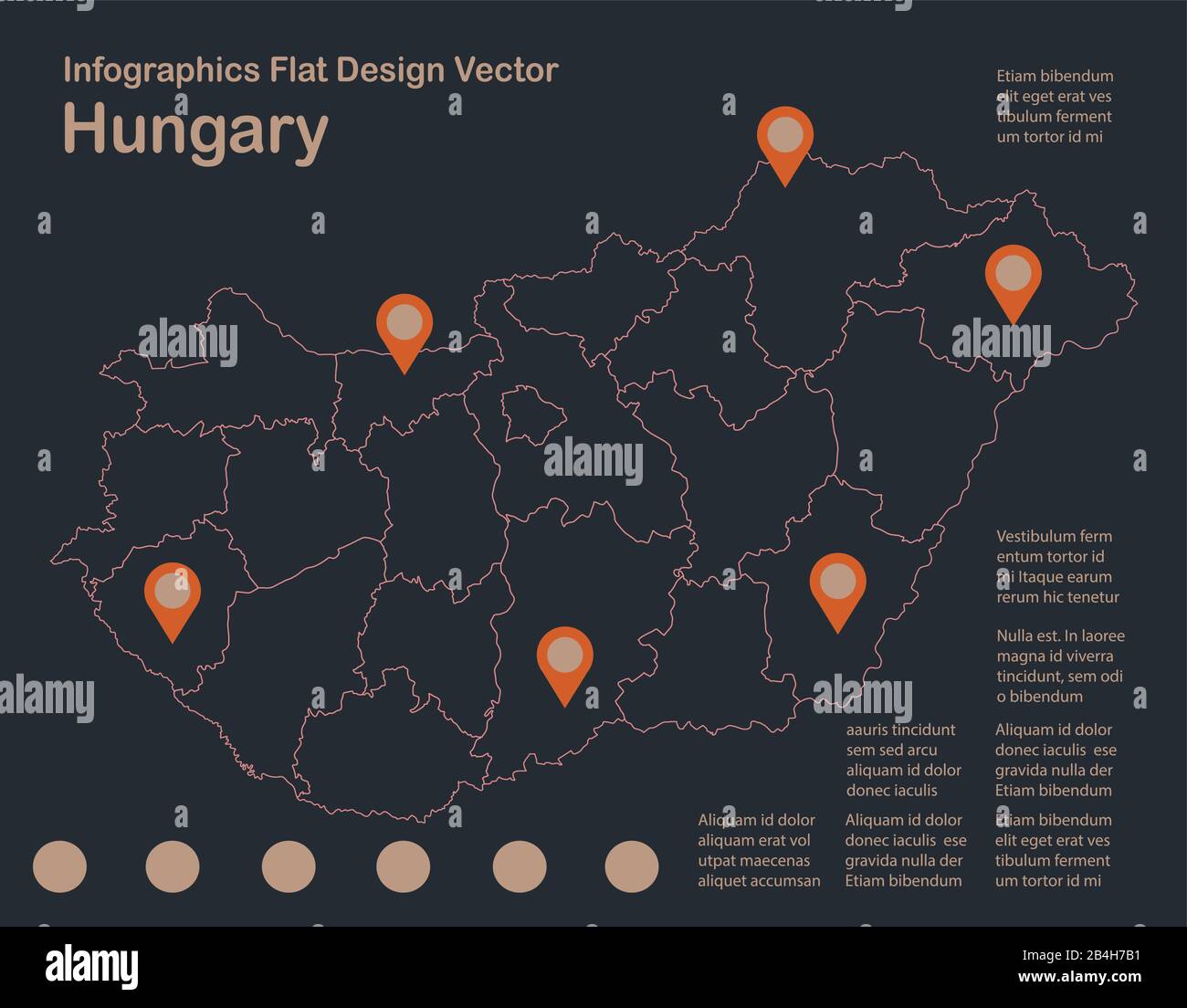 Infographics Hungary map outline, flat design, color blue orange vector ...