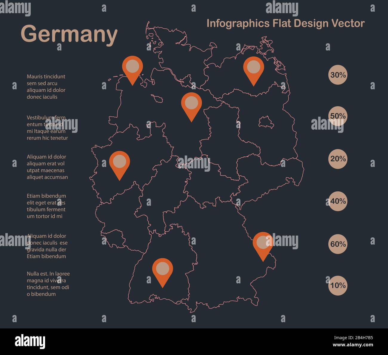 Infographics Germany map outline, flat design, color blue orange vector ...