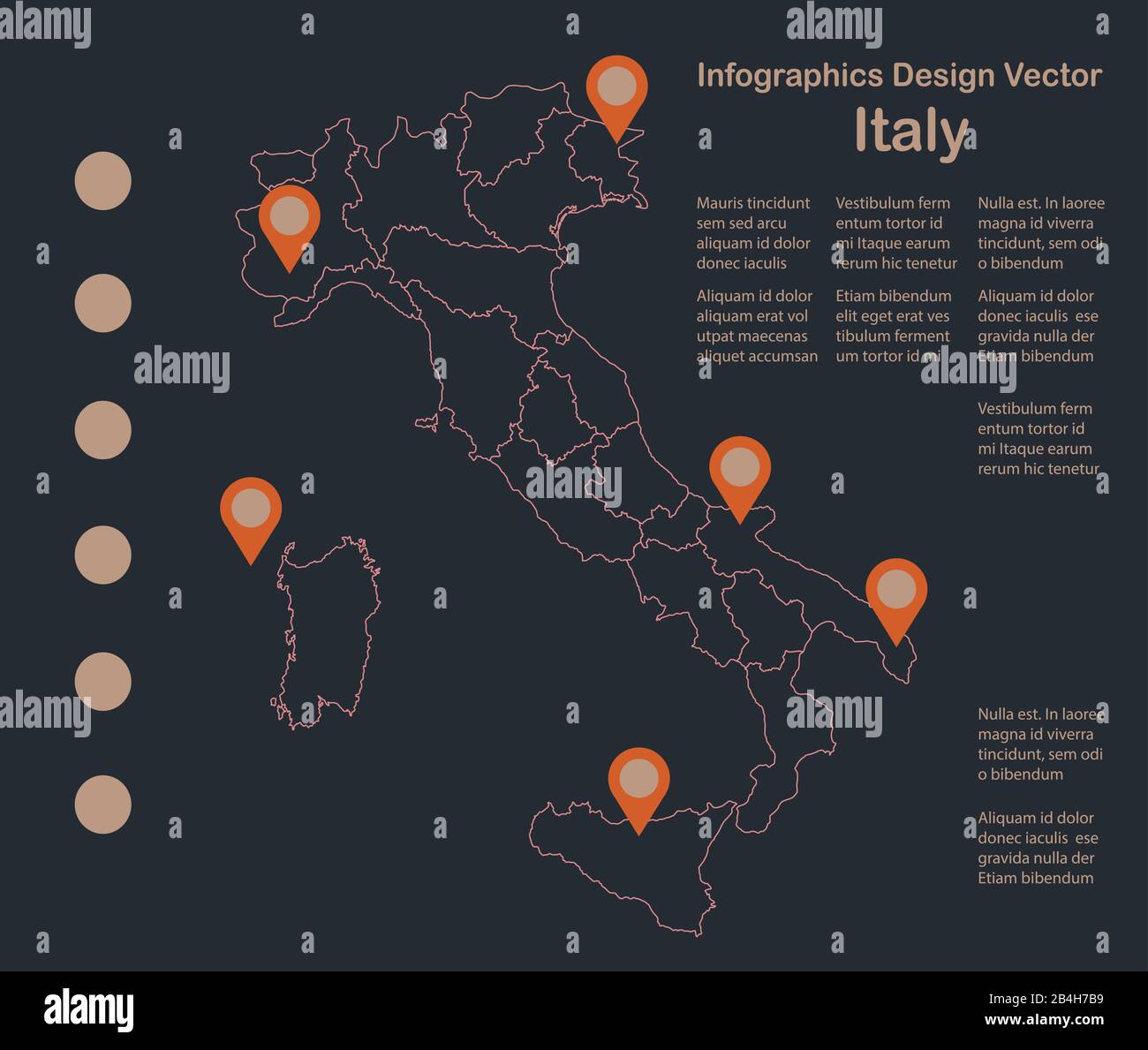 Infographics Italy map outline, flat design, administrative division ...