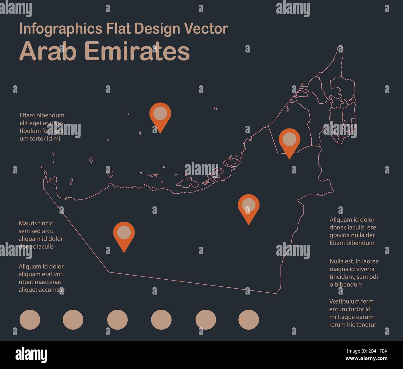 Infographics United Arab Emirates Map Outline Flat Design Color Blue