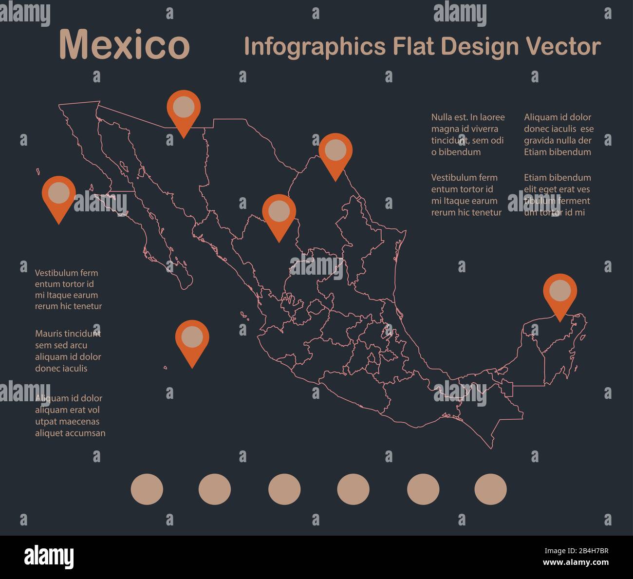 Infographics Mexico map outline, flat design, color blue orange vector ...