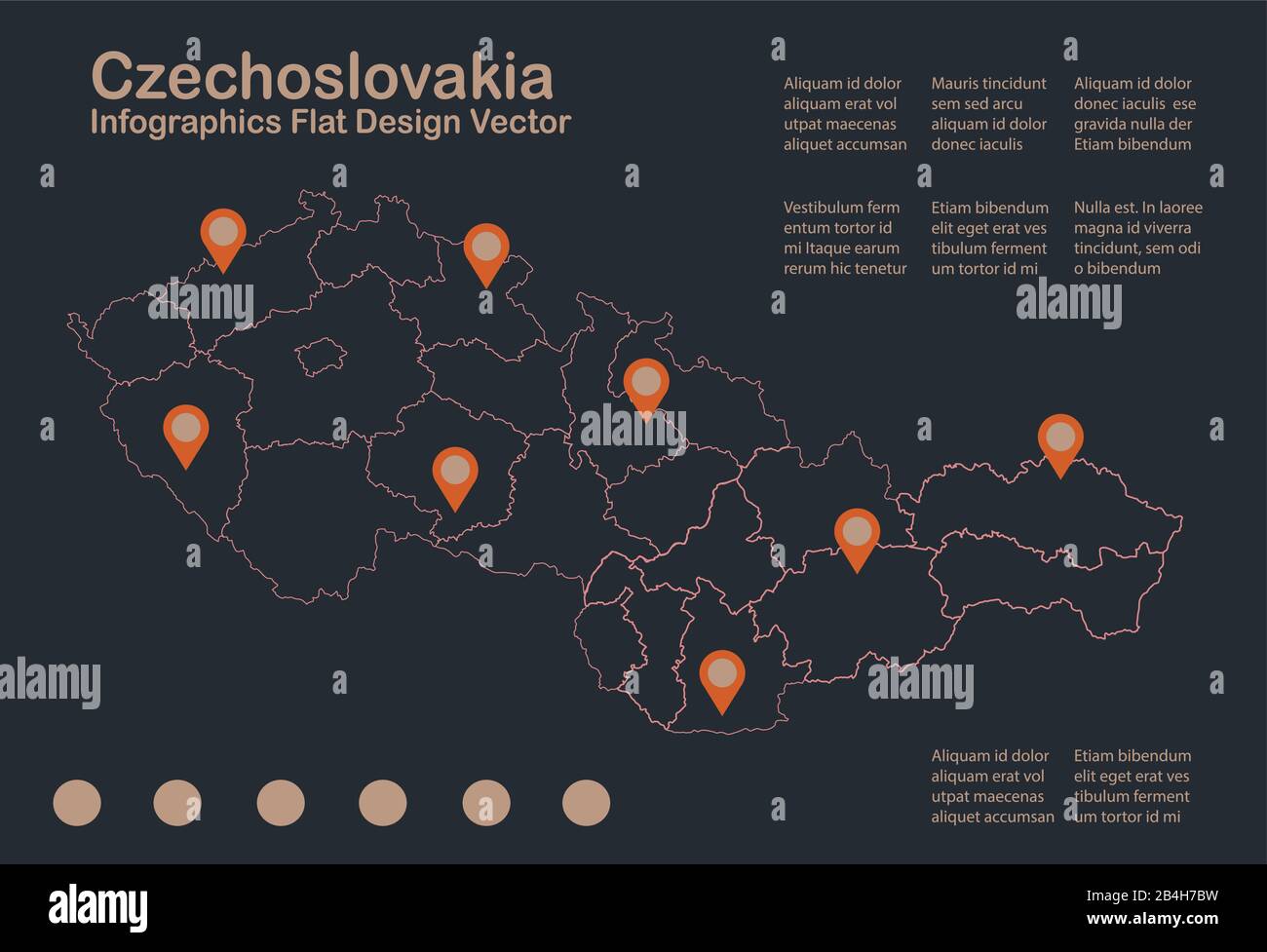 Infographics Czechoslovakia map outline, flat design, color blue orange ...