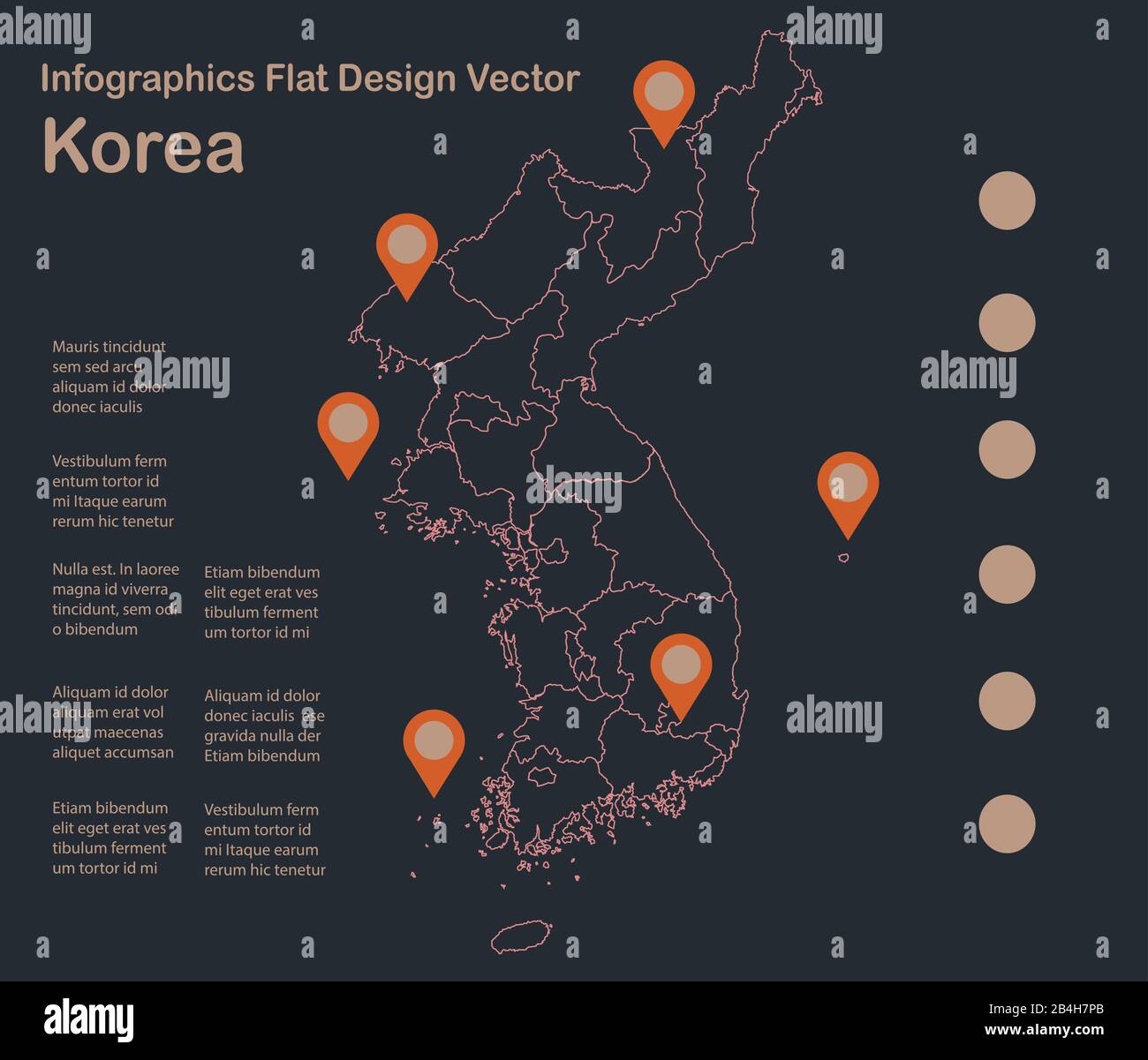 Infographics Korea map outline, flat design, color blue orange vector ...