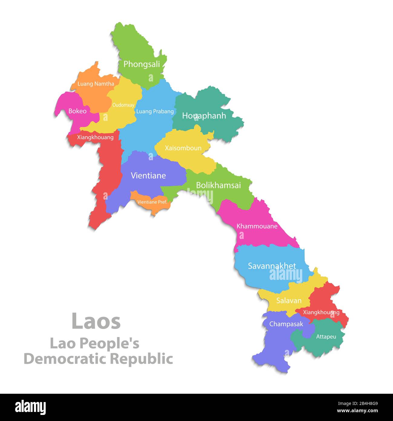 Laos map, administrative division, separate individual states with ...