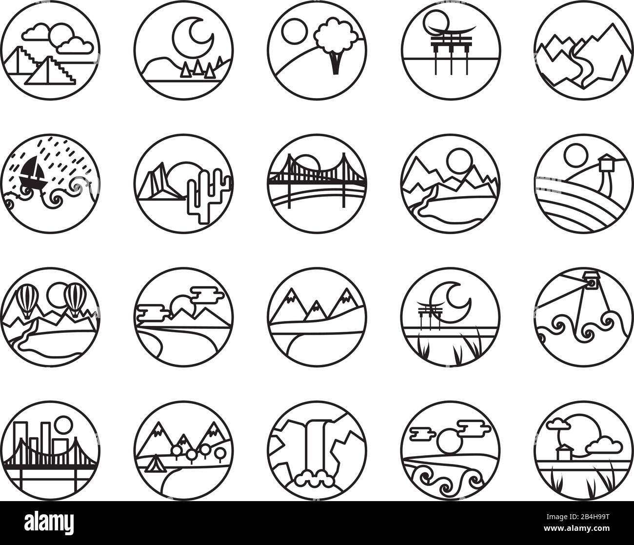 Set nature scenes Black and White Stock Photos & Images - Alamy