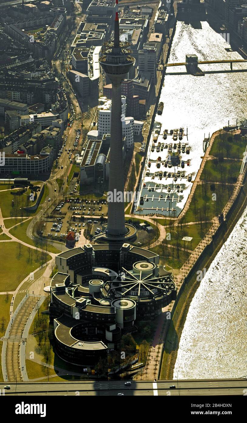 View from the rheinturm on the city center of dusseldorf hi-res stock ...
