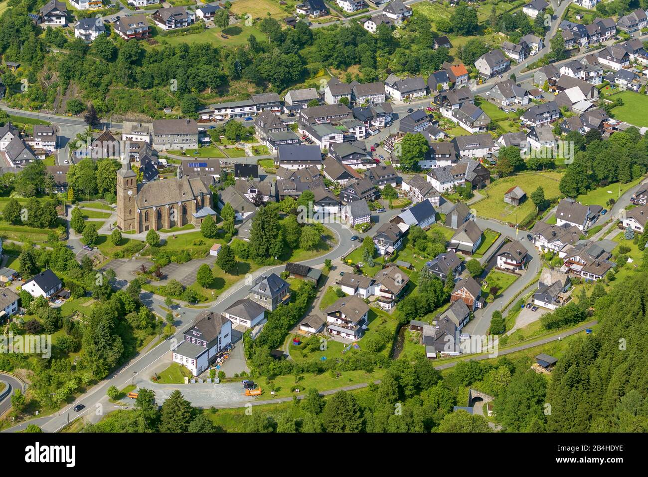 , city centre of Winterberg with church St. Johannes Baptist, 09.07. ...