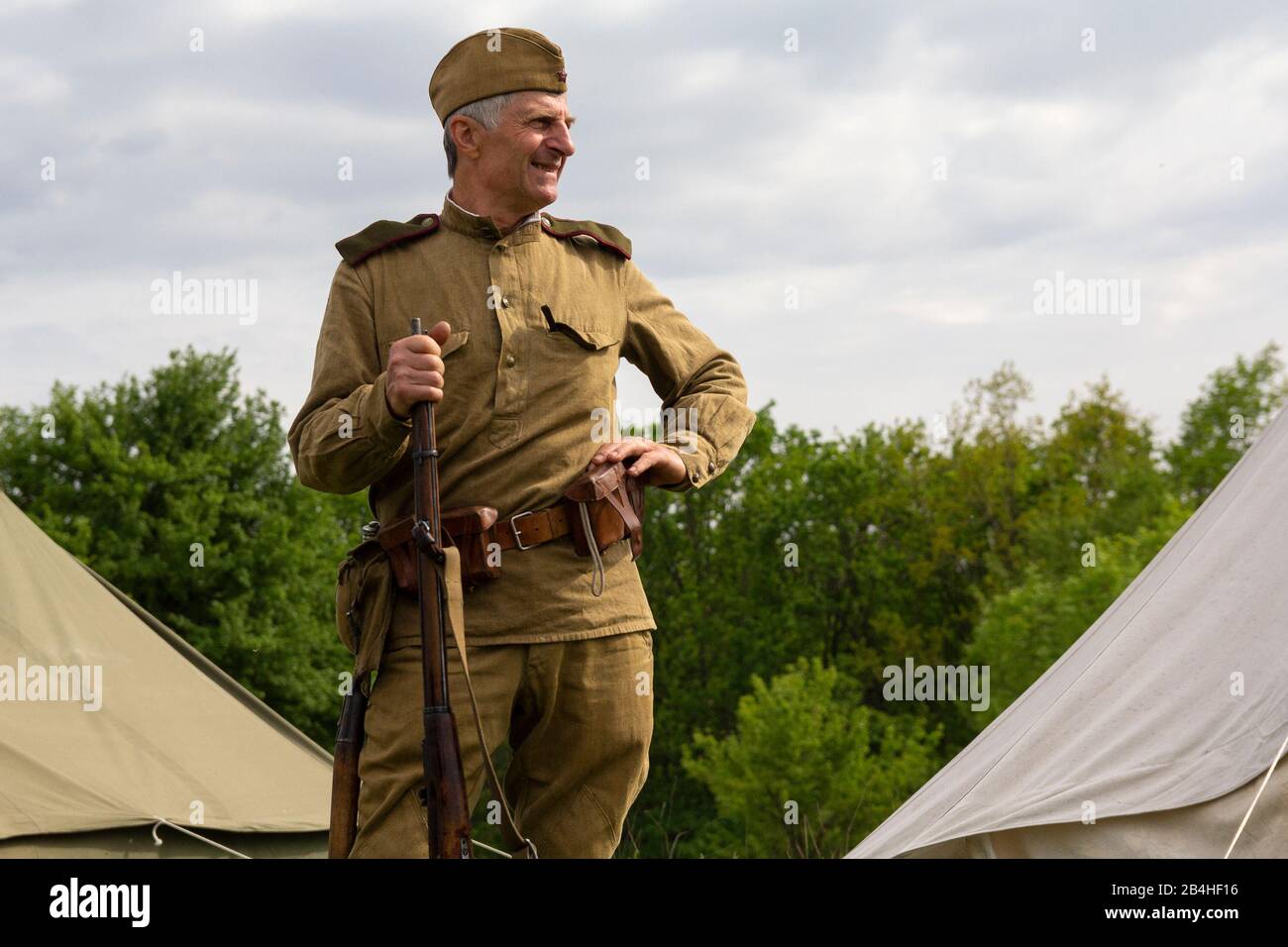 Kiev, Ukraine - May 9, 2018: Man in the uniform of a Red Army man on ...