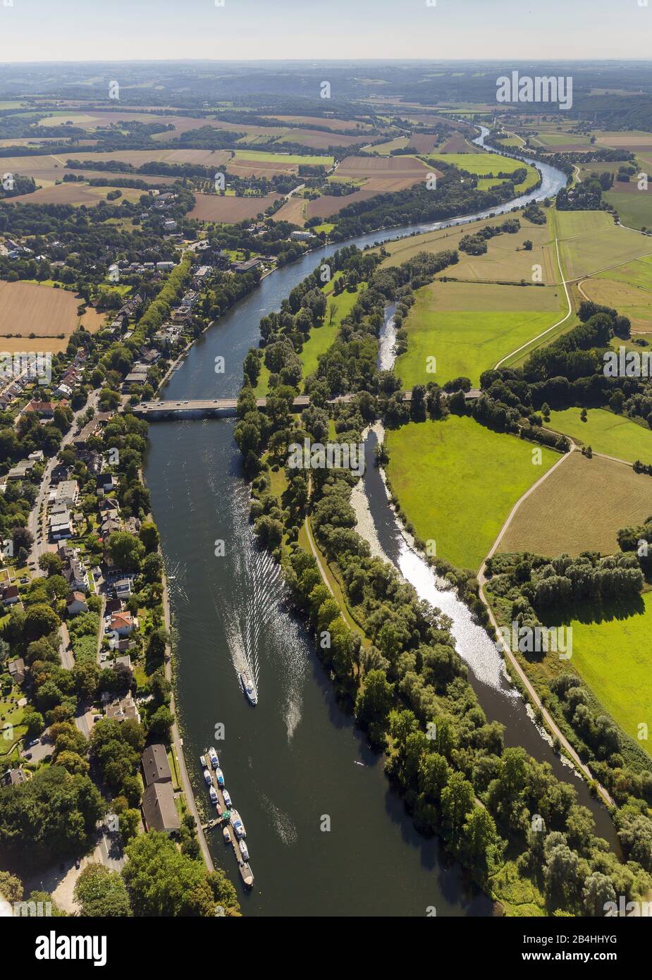 , river Ruhr in Muelheim with peninsula, 05.09.2013, aerial view ...