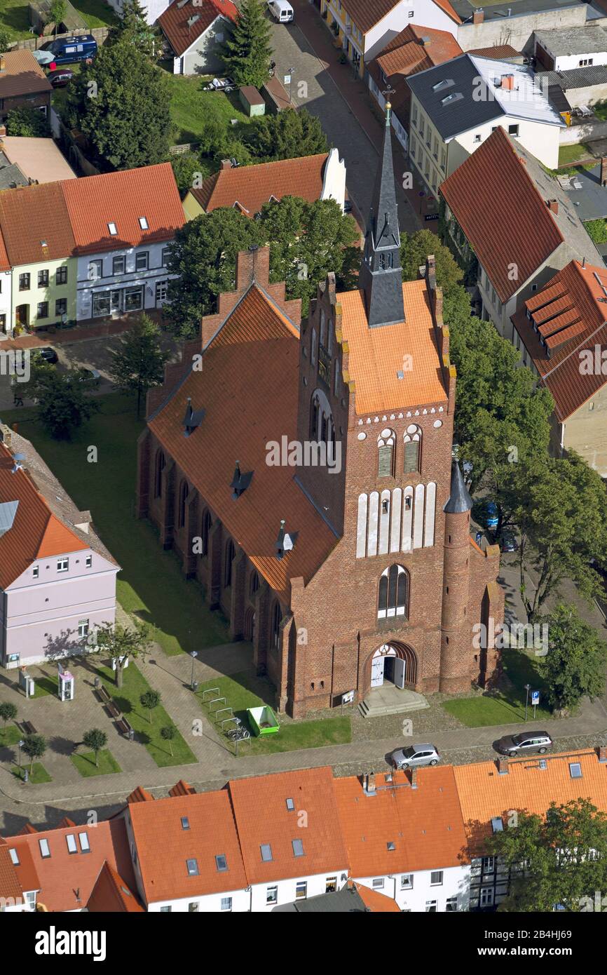 , city of Usedom with St. Mary's Church, aerial view, 11.08.2012 ...