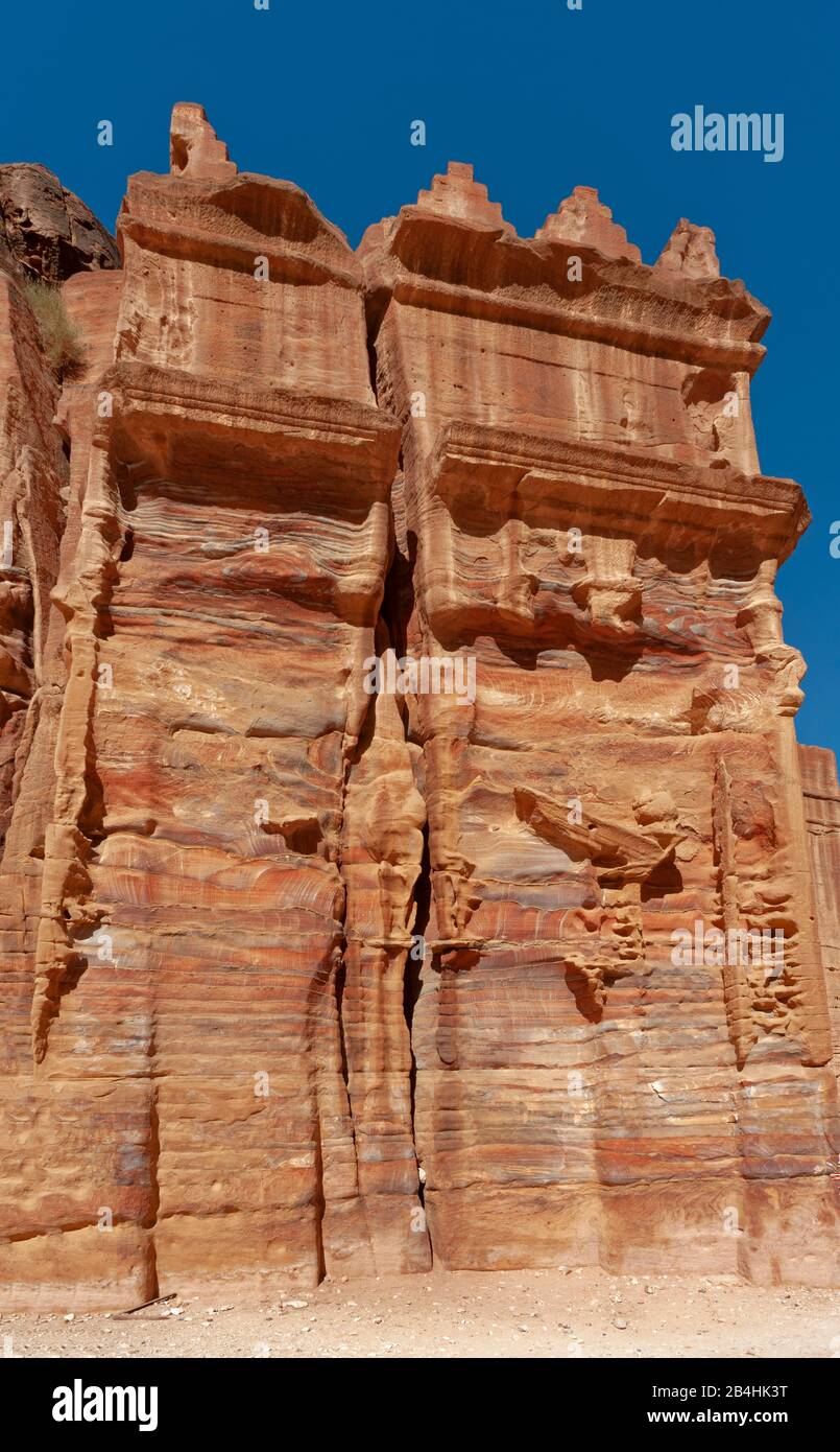 Jordan, The Djinn Blocks in the rock city of Petra Stock Photo - Alamy