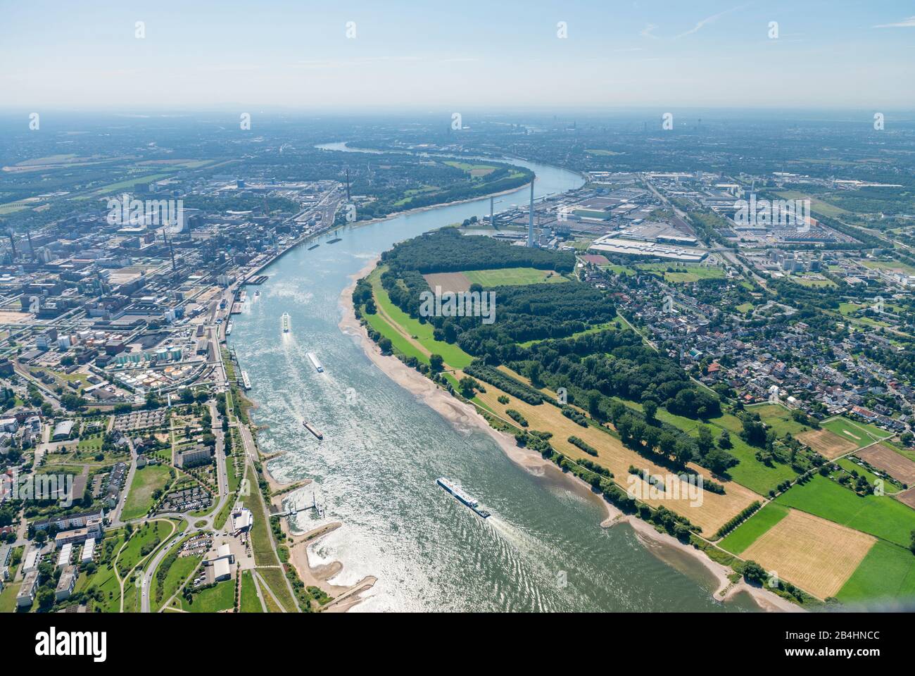 Aerial view of the Rhine at an industrial area near Cologne Stock Photo ...