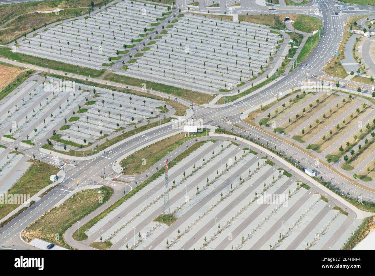 Aerial view of empty parking lots, PreZero Arena, football stadium TSG ...