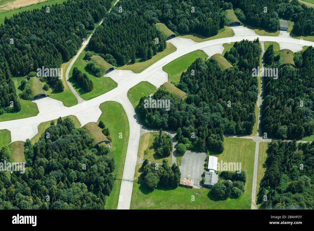Aerial view of airfield, hangar, bunker in the forest Stock Photo - Alamy