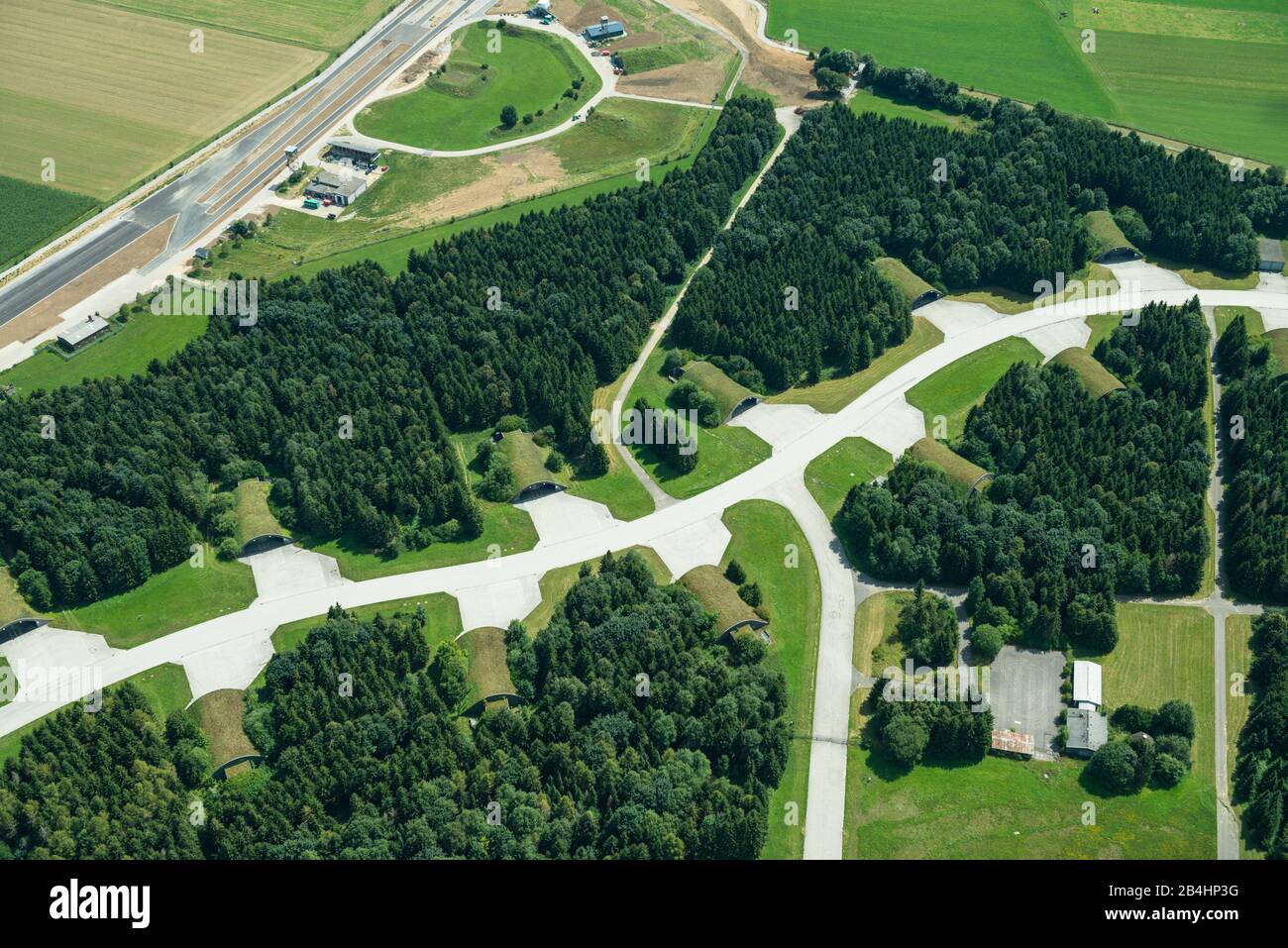 Aerial view of airfield, hangar, bunker in the forest Stock Photo - Alamy