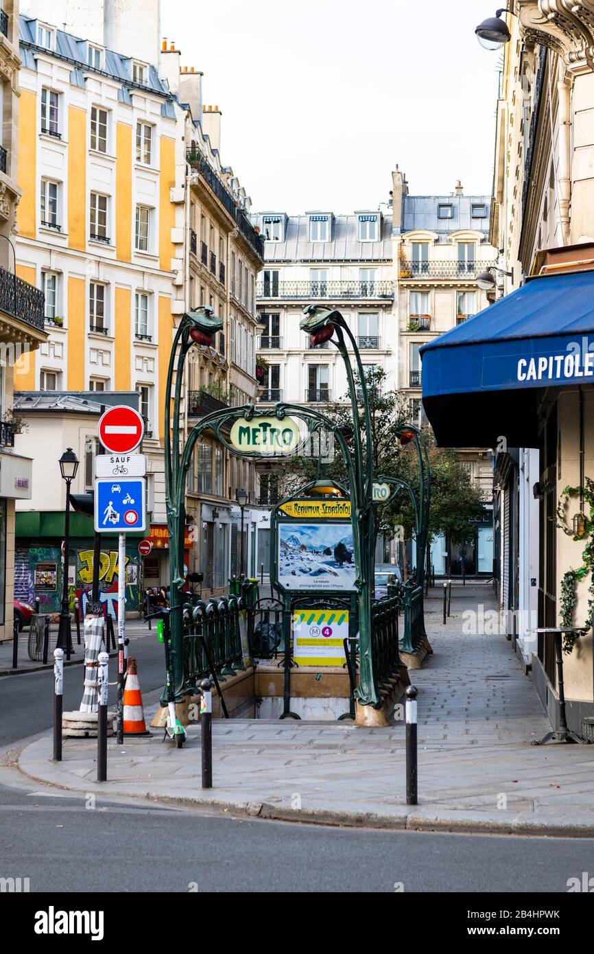 Entrance to metro station RÄƒaumur - Sebastopol, Paris, France, Europe ...
