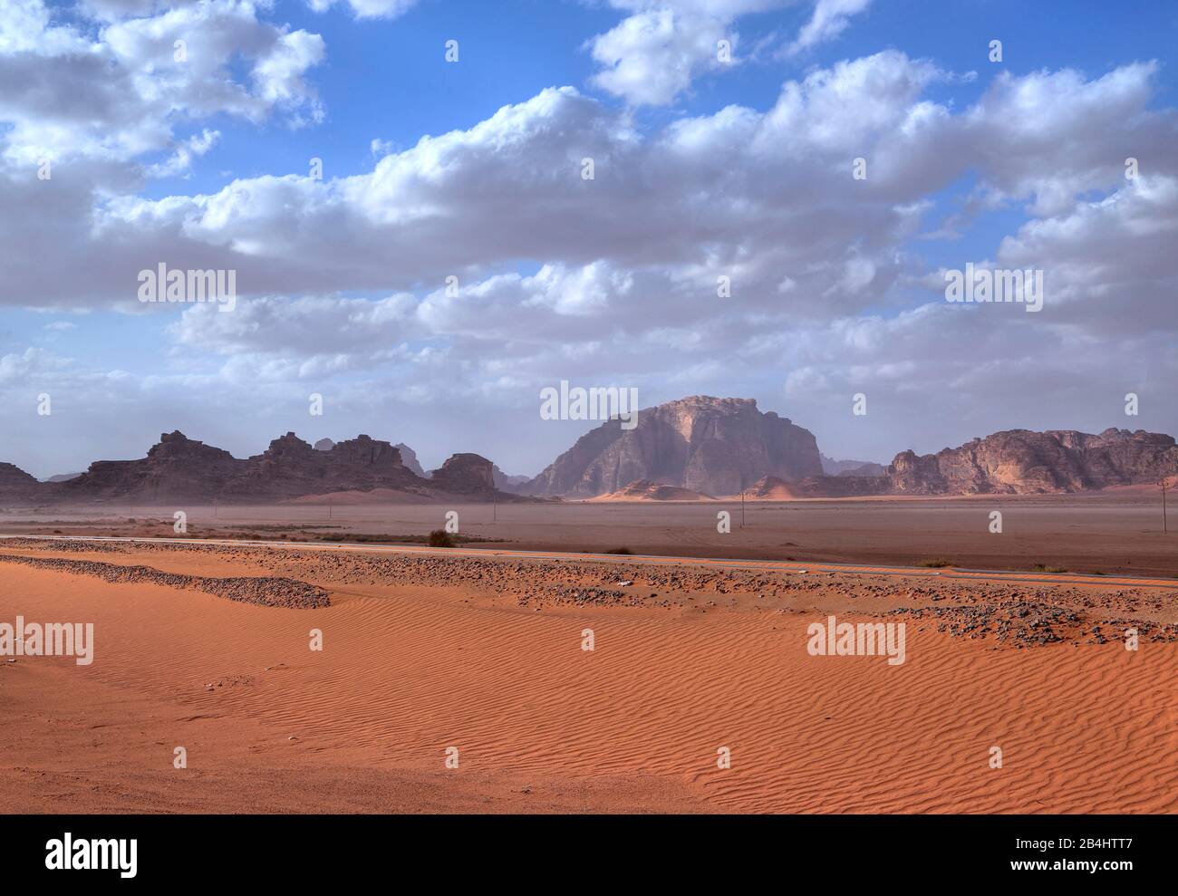 Landscape of rock and sand desert Wadi Rum east of Aqaba Aqaba, Jordan ...