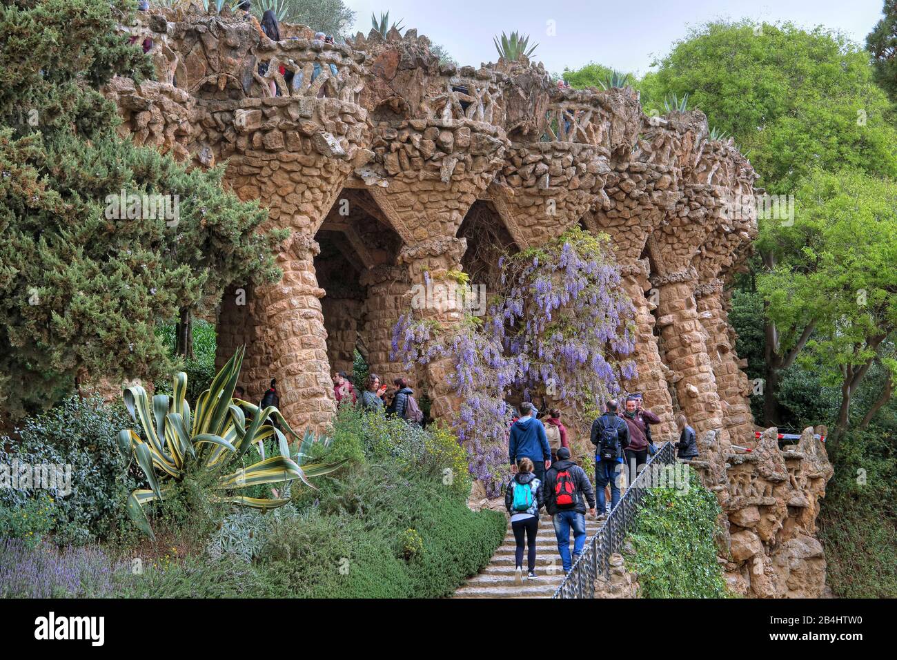 Pedestrian stairs by antoni gaudi in parc guell in barcelona hi-res ...