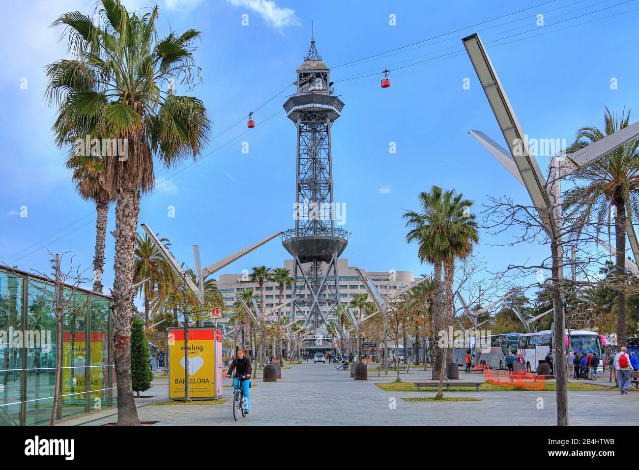 Historical harbor cable car in Barcelona, Catalonia, Spain Stock Photo ...