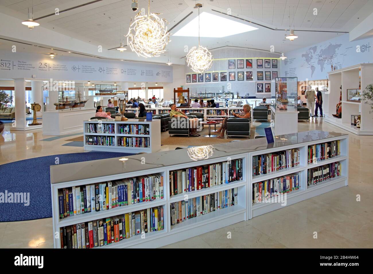 Ship library in the entrance hall ashore to the hotel and museum ship ...