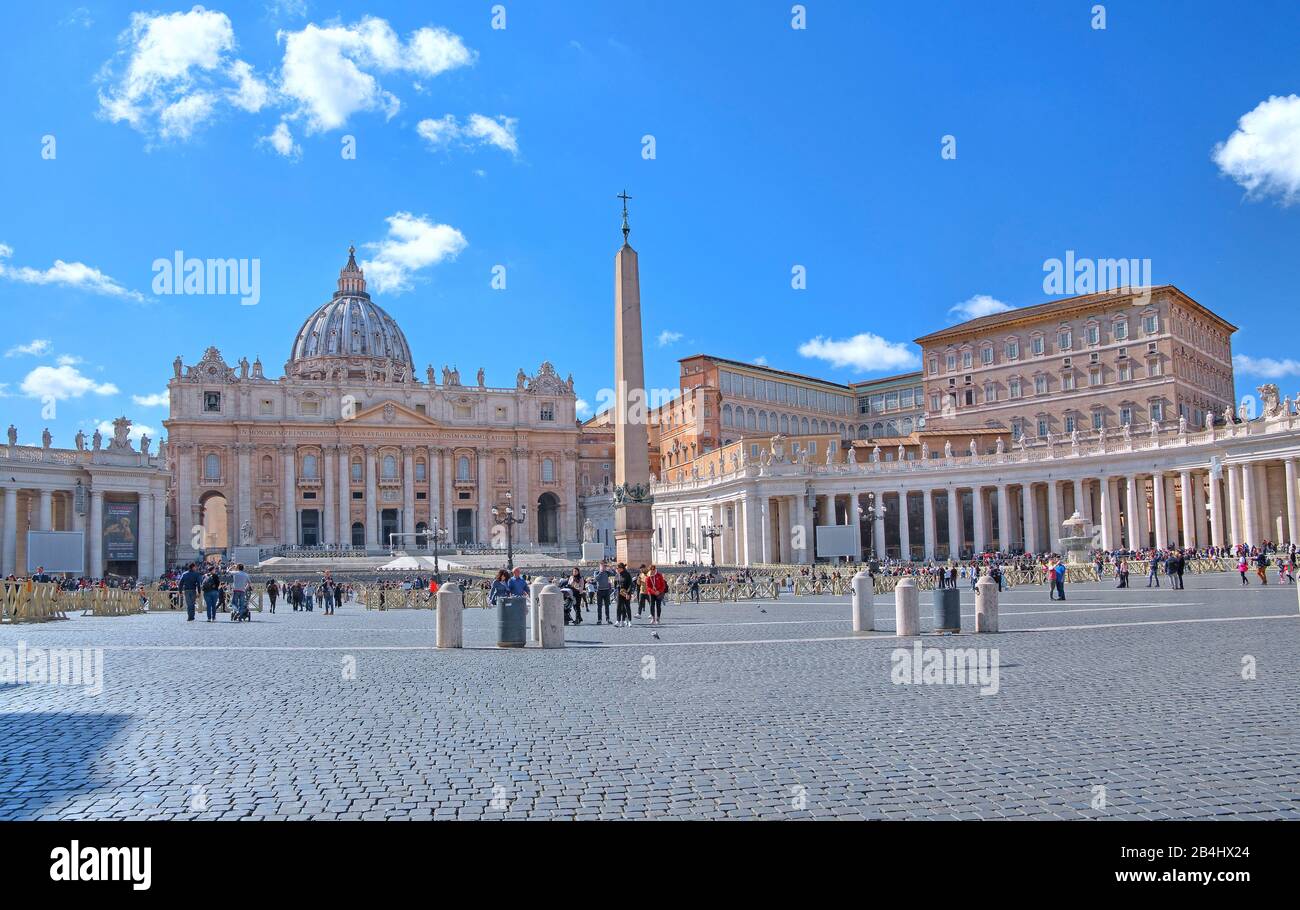 Fountain in St. Peter's Square with St. Peter's Basilica Obelisk and ...