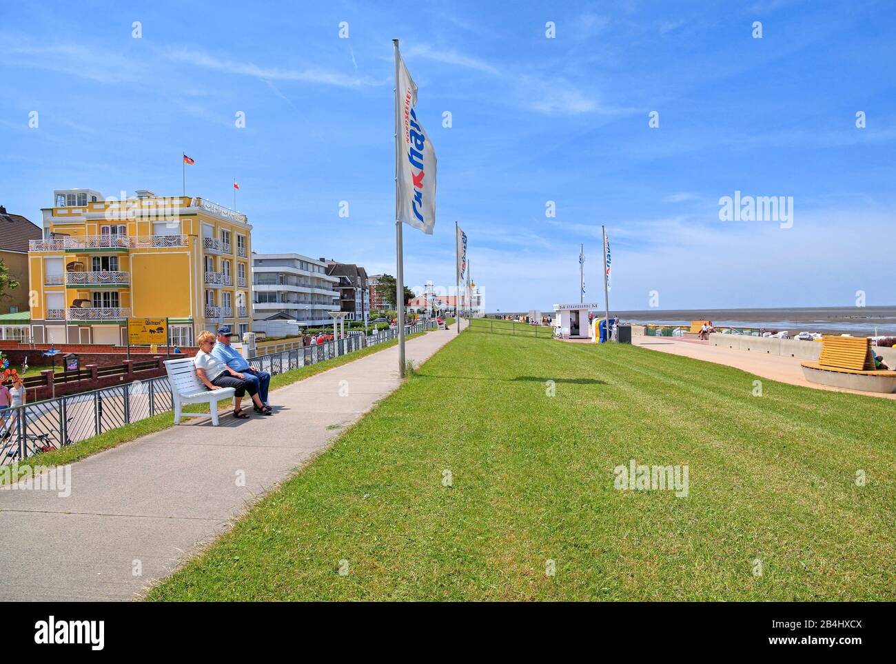 Beach promenade on the dike in the district of duhnen hi-res stock ...