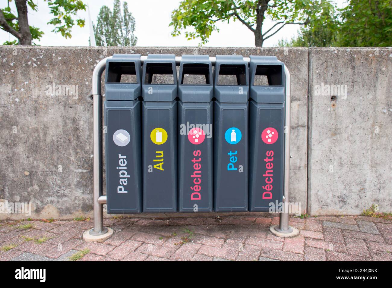 Garbage sort containers, Cully, Switzerland Stock Photo - Alamy