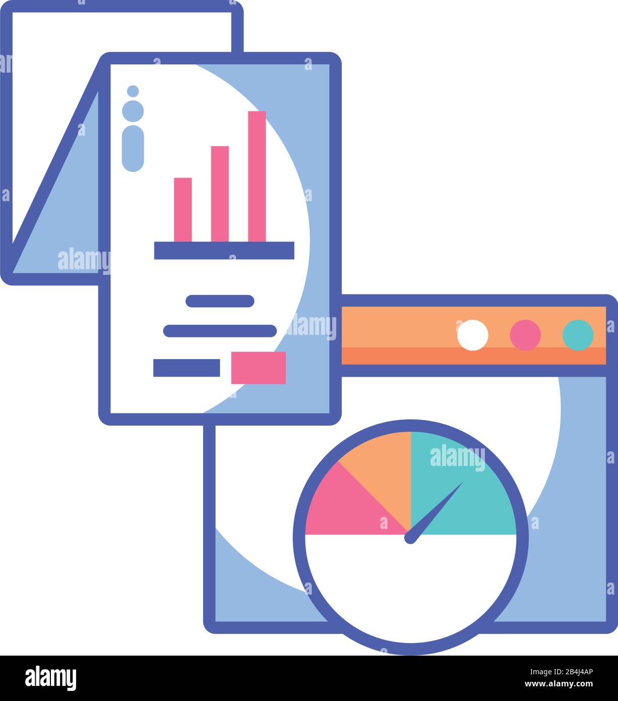 reports with digital objects in white background vector illustration ...