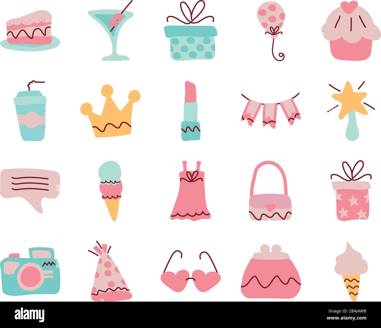 set of icons of color pink for girl vector illustration design Stock ...