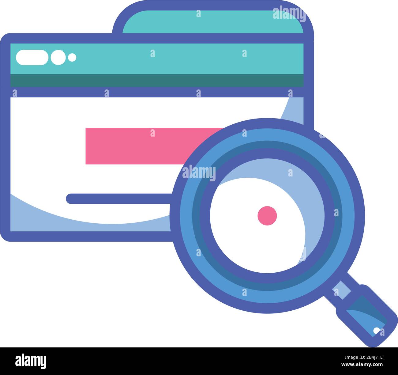 magnifying glass with digital objects in white background vector ...