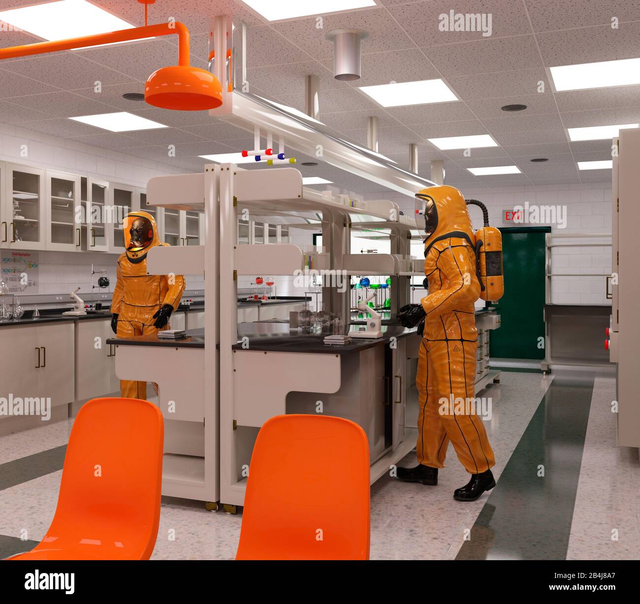 Man in a biohazard suit works in a biolaboratory 3d illustration Stock ...