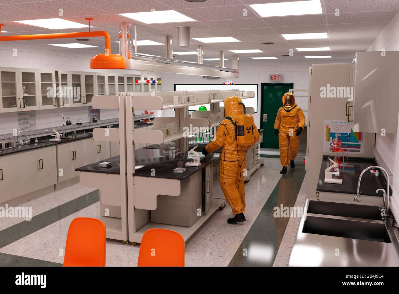 Man in a biohazard suit works in a biolaboratory 3d illustration Stock ...