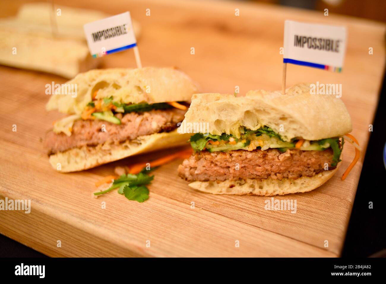 Cooked vegan, plant-based protein (fake meat) "pork" appetizers made ...