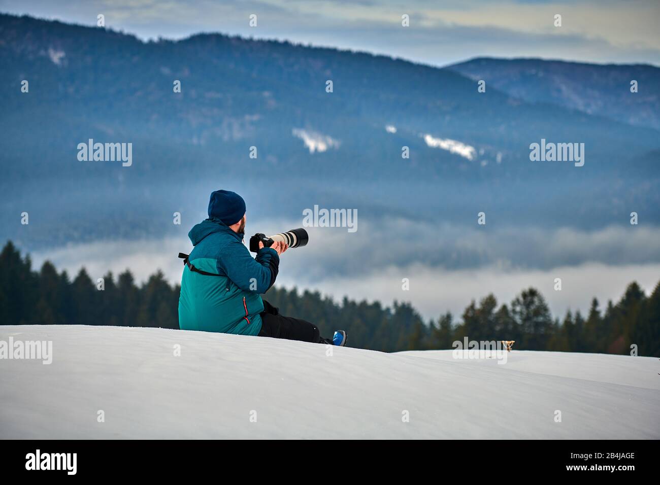 Professional Nature photographer in the snow Stock Photo - Alamy