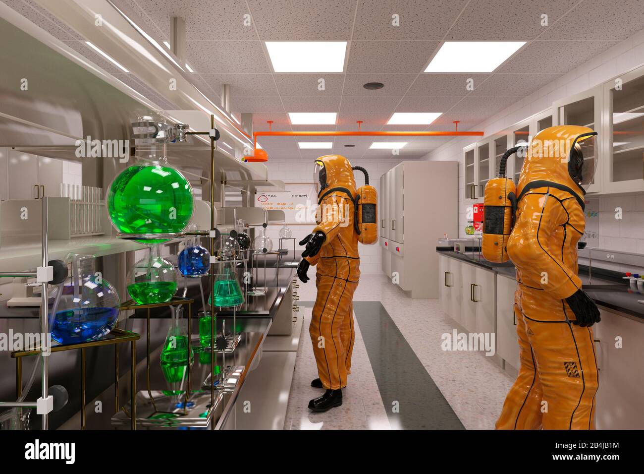 Man in a biohazard suit works in a biolaboratory 3d illustration Stock ...