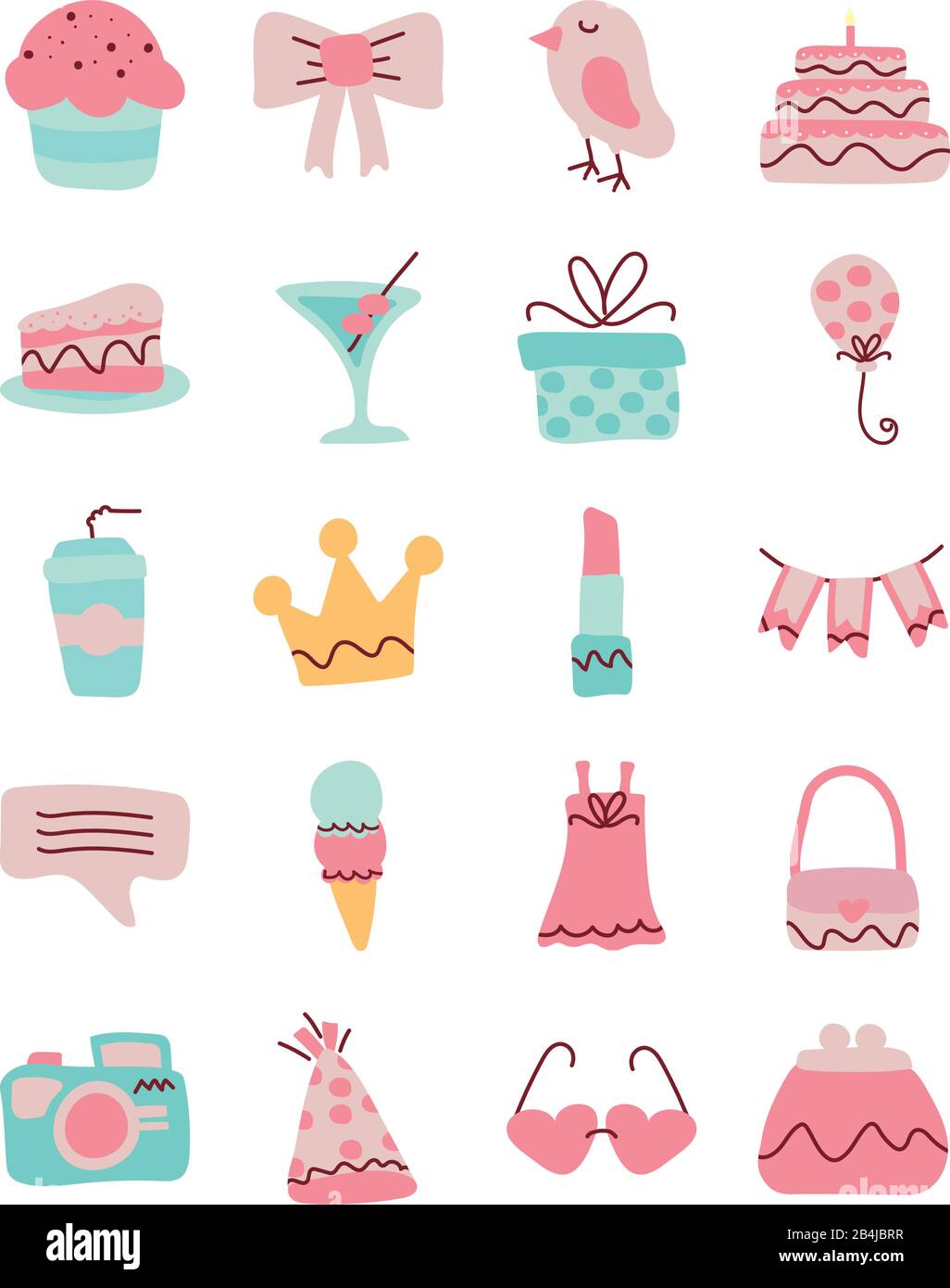 set of icons of color pink for girl vector illustration design Stock ...