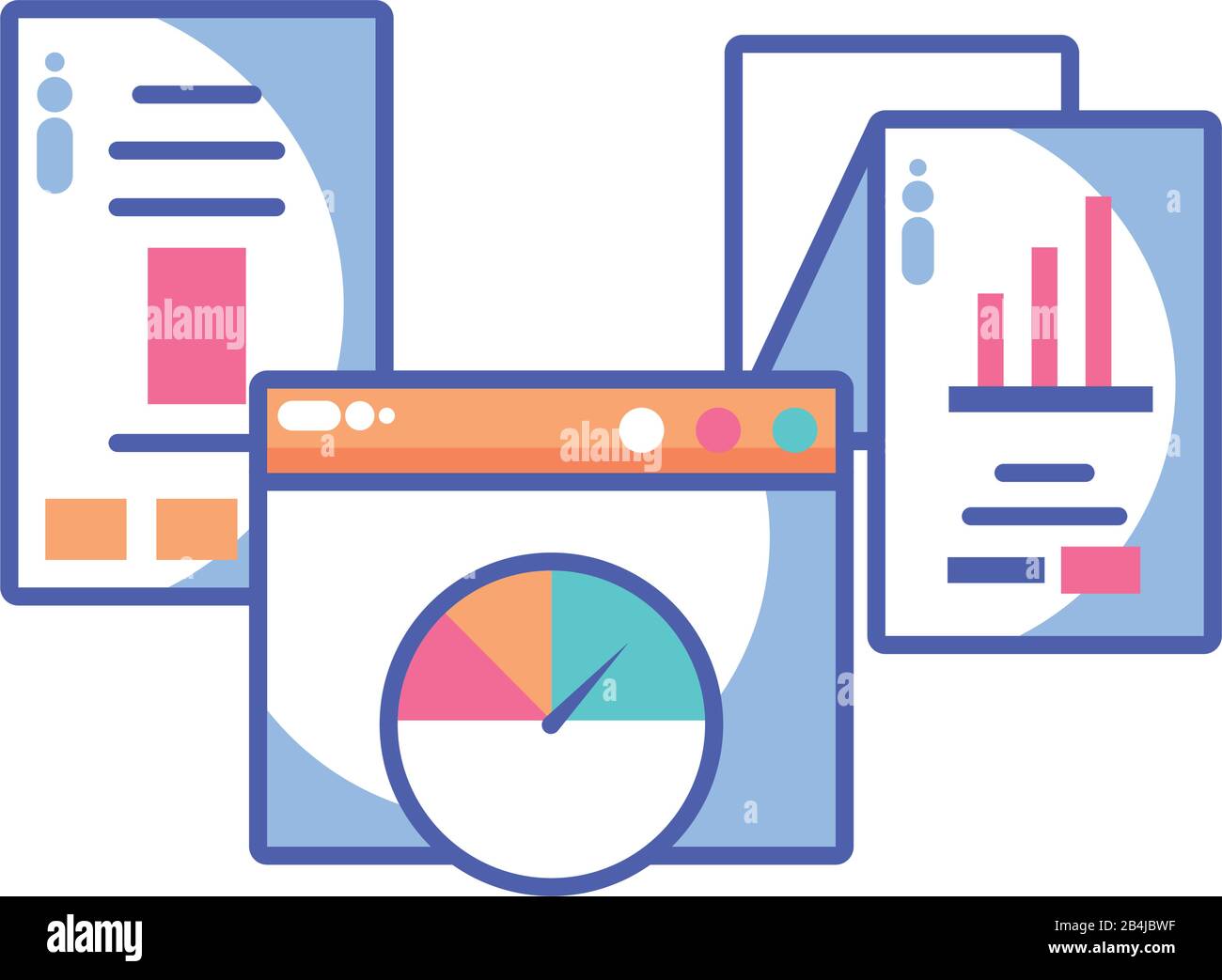reports with digital objects in white background vector illustration ...