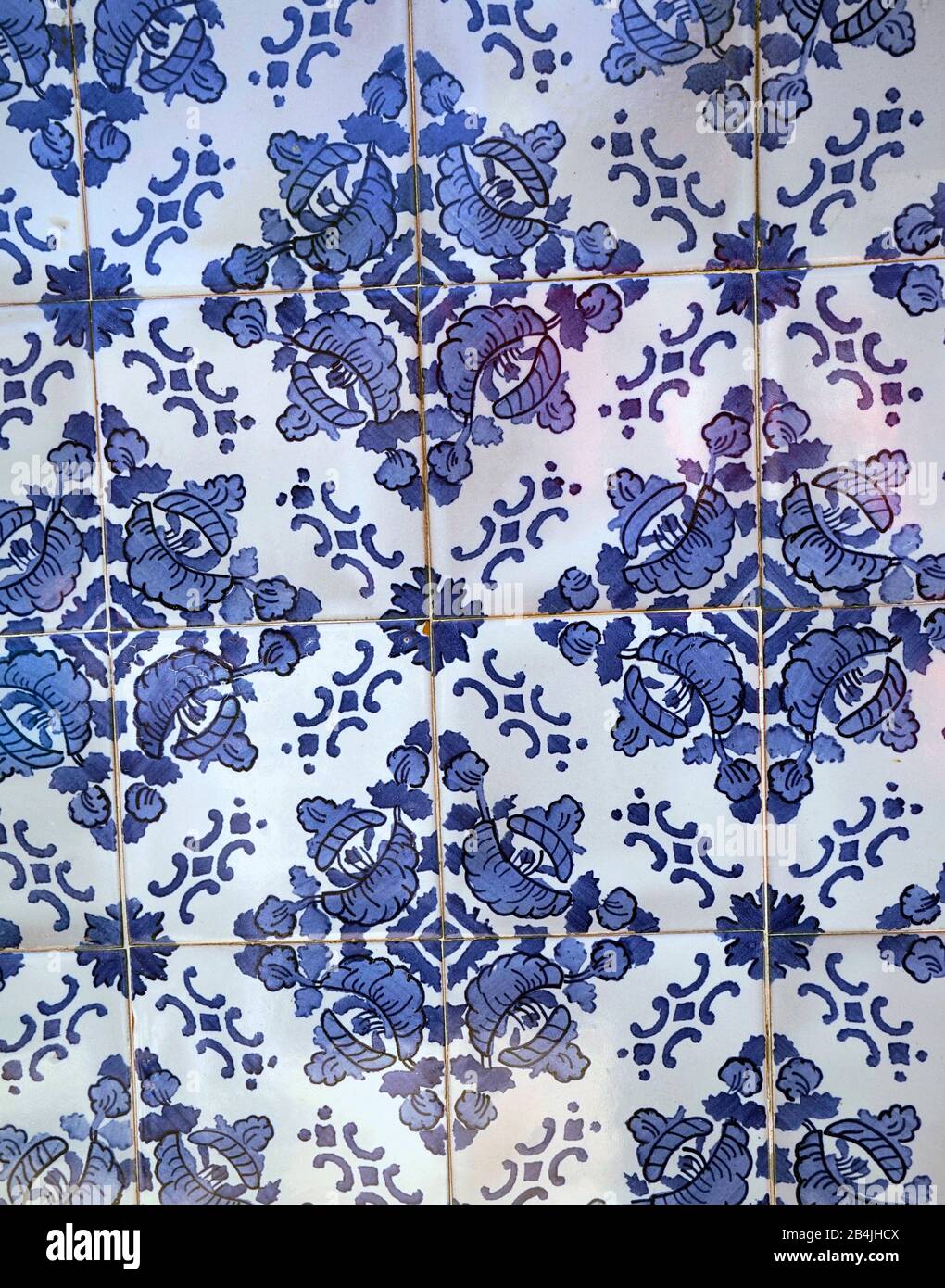 Europe, Portugal, North Region, Porto, blue patterned Portuguese tiles ...