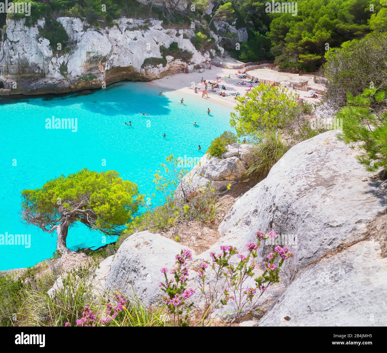 Elevated view of Cala Macarelleta, Menorca, Balearic islands, Spain ...
