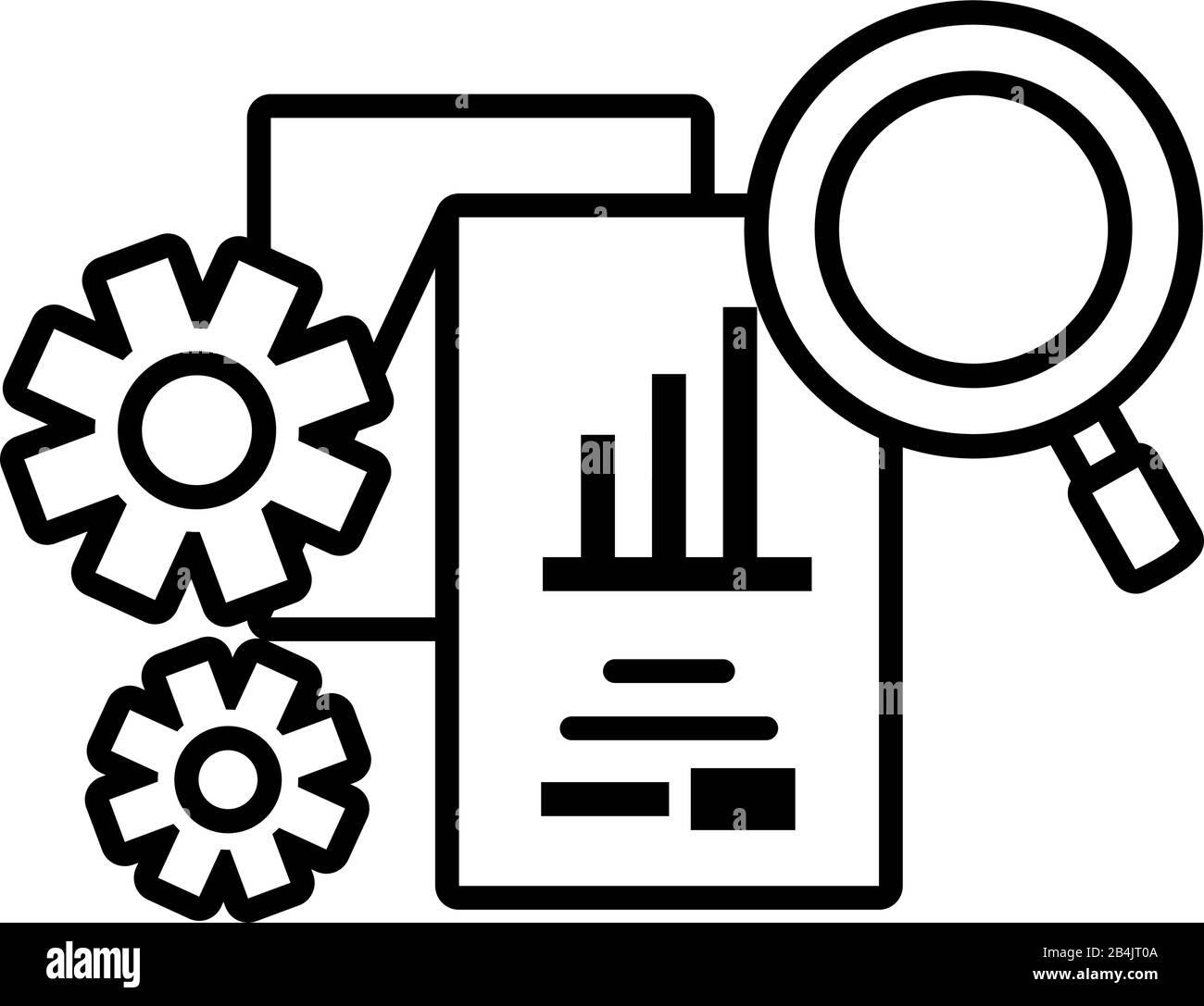 magnifying glass with digital objects in white background vector ...