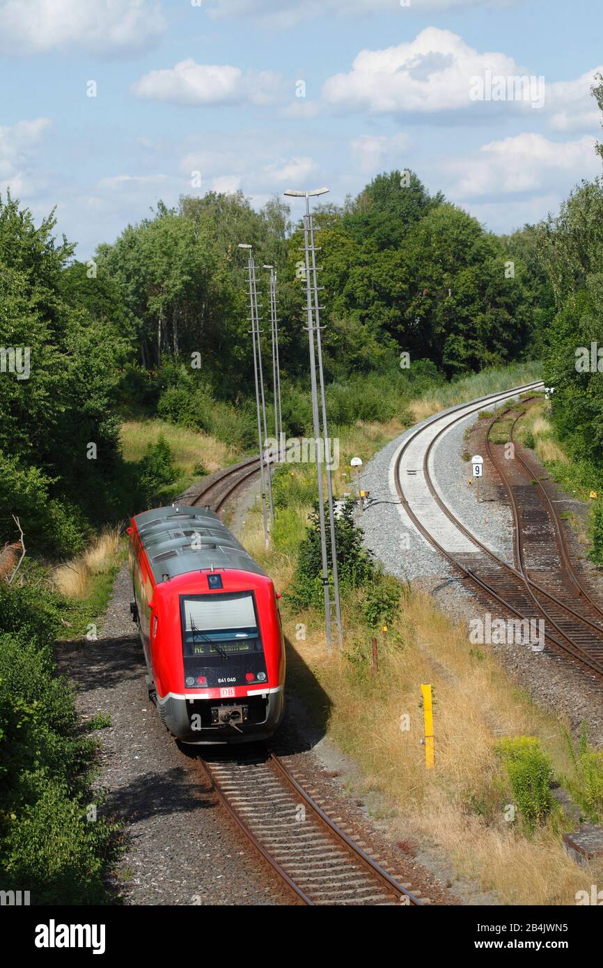 Red commuter train, Bayreuth, Bavaria, Germany Stock Photo - Alamy