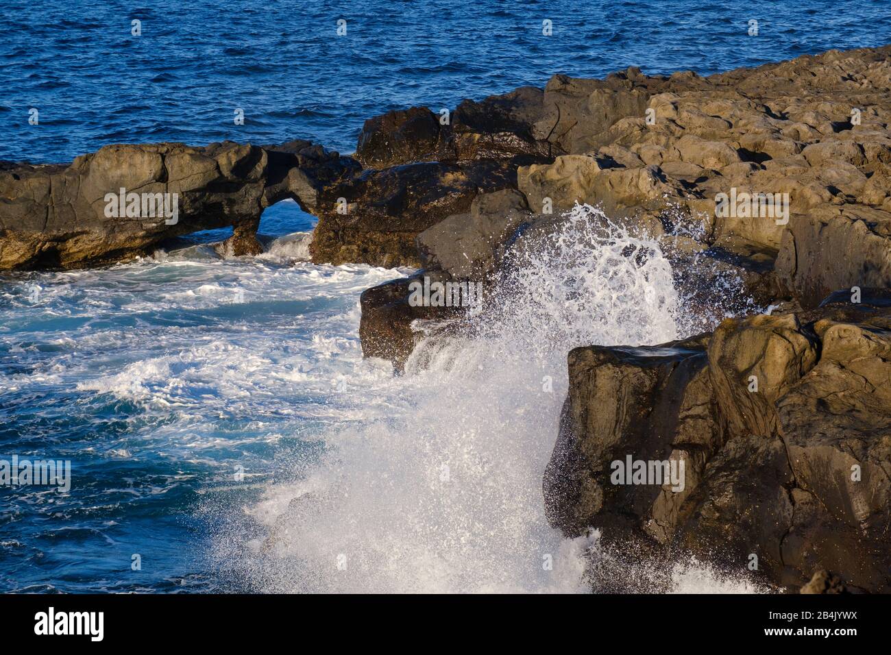 Lava coast, Los Volcanes Natural Park, near Tinajo, Montana de Teneza ...
