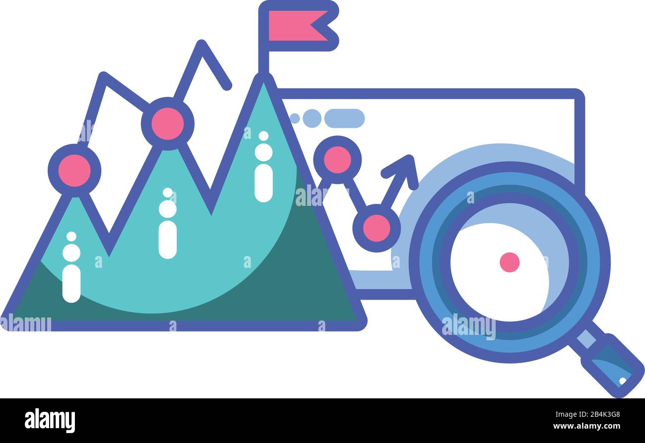magnifying glass with digital objects in white background vector ...