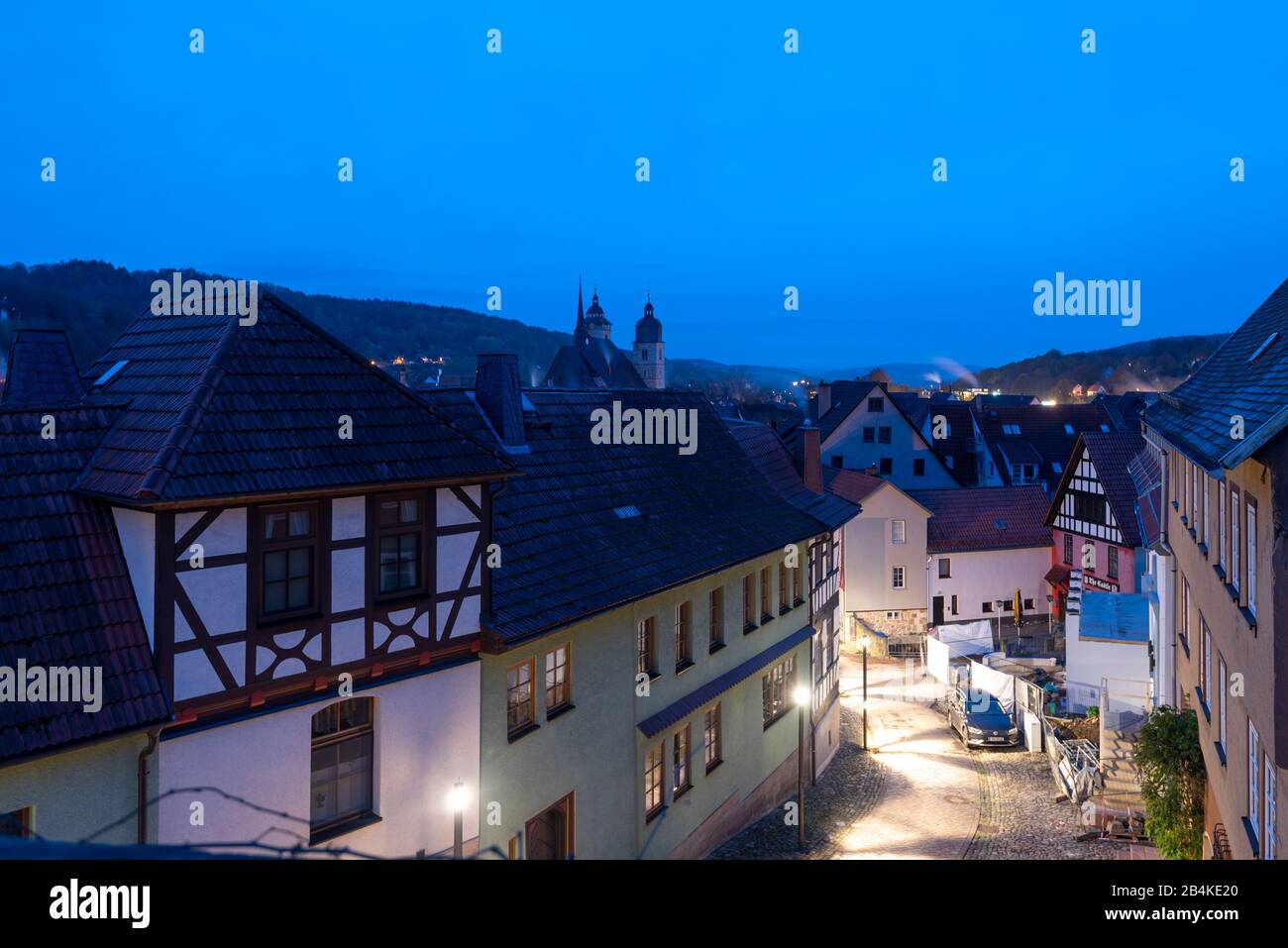 Germany, Thuringia, Schmalkalden, view of the historic old town of ...